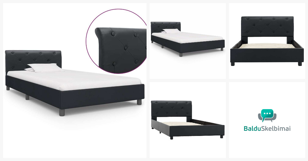 Lovos rėmas, juodas, 90x200cm, dirbtinė oda